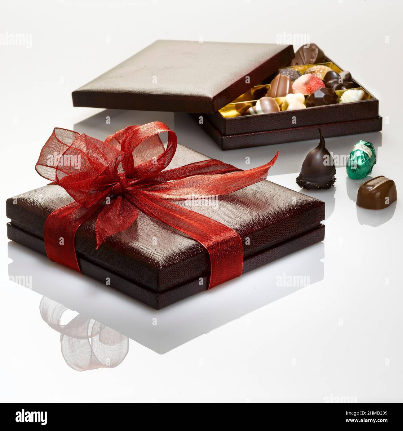 Beautiful gift boxes full of chocolate ready to be offered to mark your ...