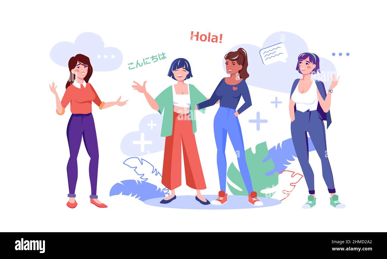 Woman talking using different language flat vector Stock Vector Image ...