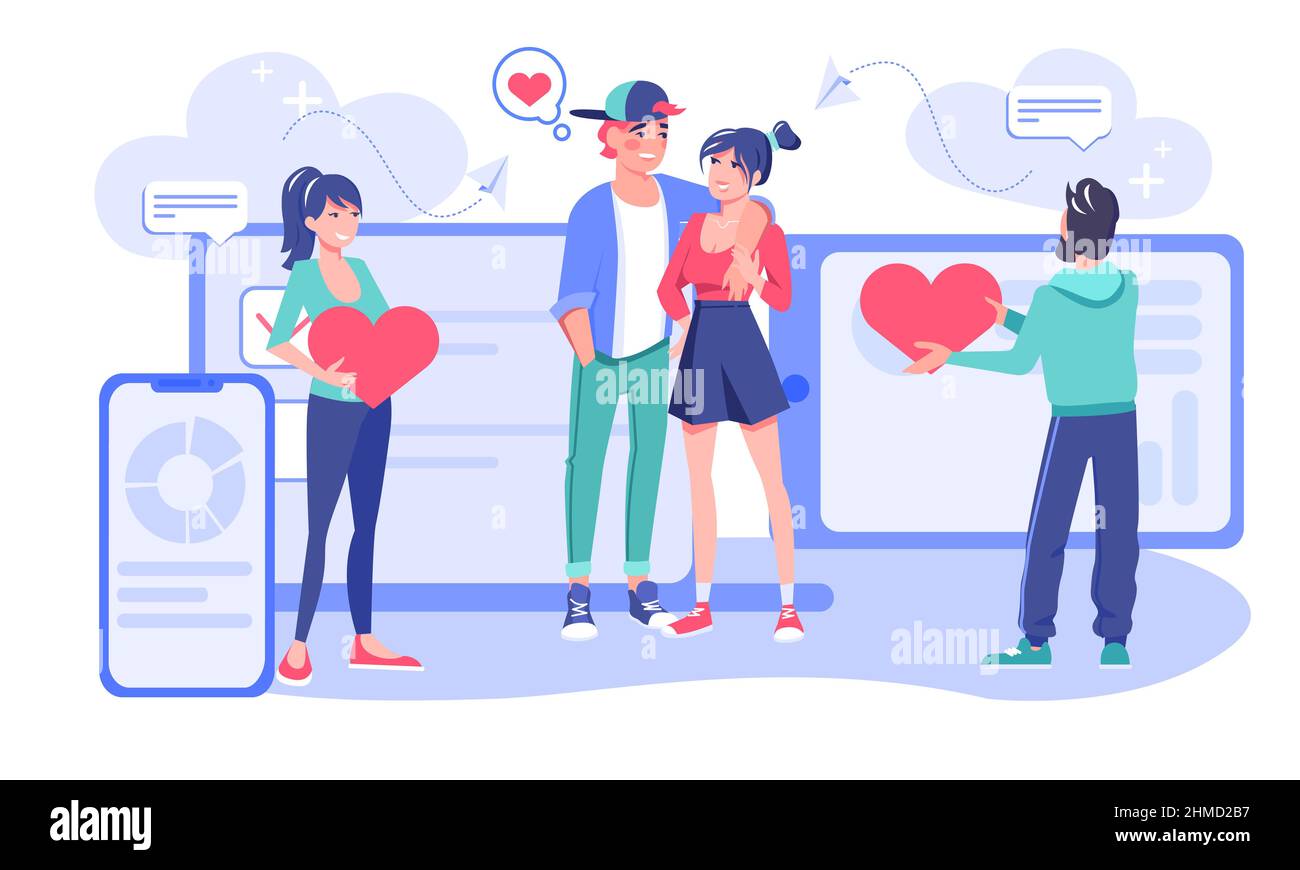 People using dating app to find love vector illustration Stock Vector ...