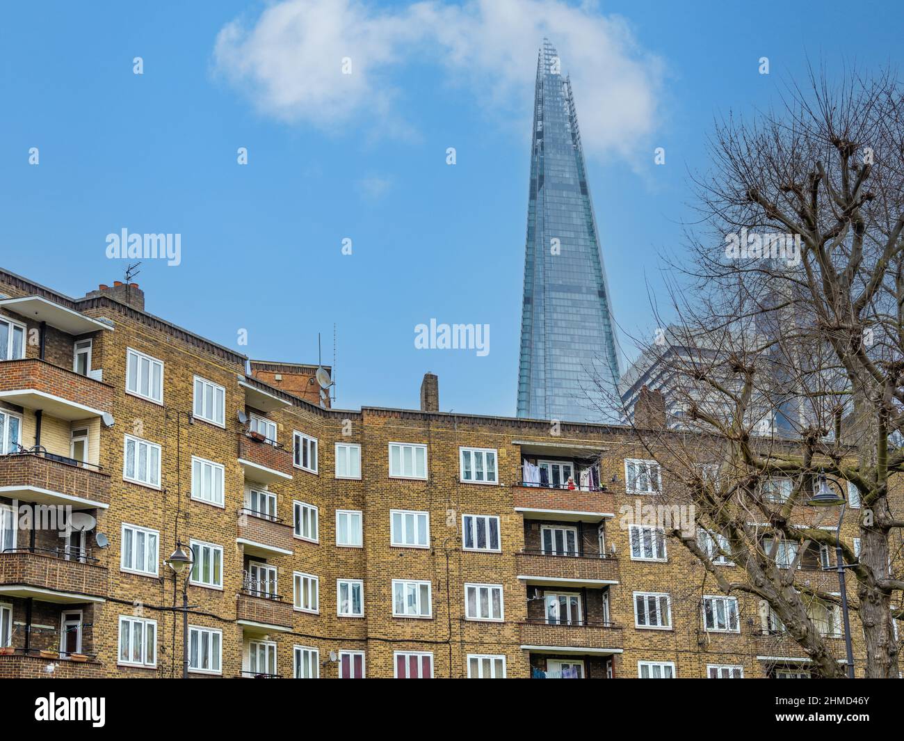 Old social housing London meets modern London, Shard Stock Photo - Alamy