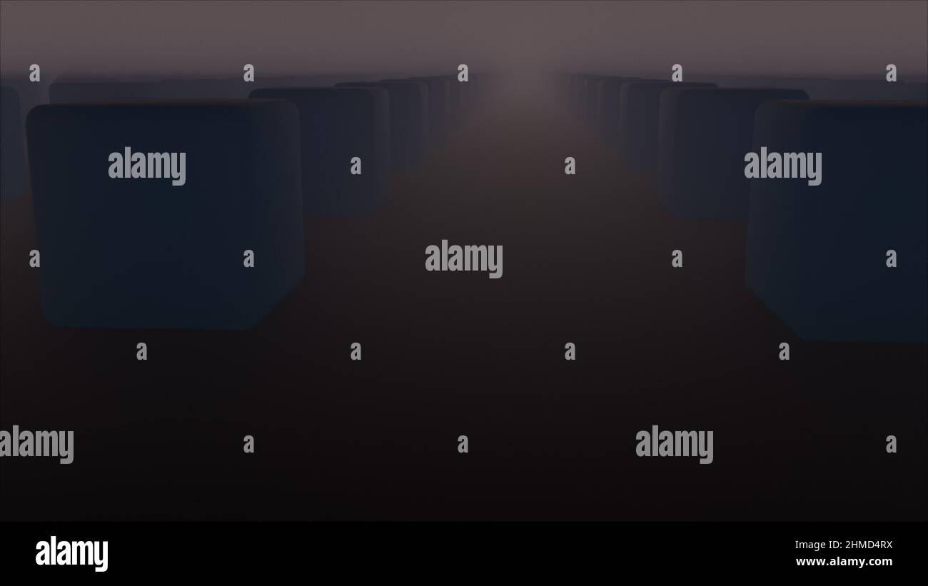 Geometric rows 3d render of squares in futuristic darkened composition ...