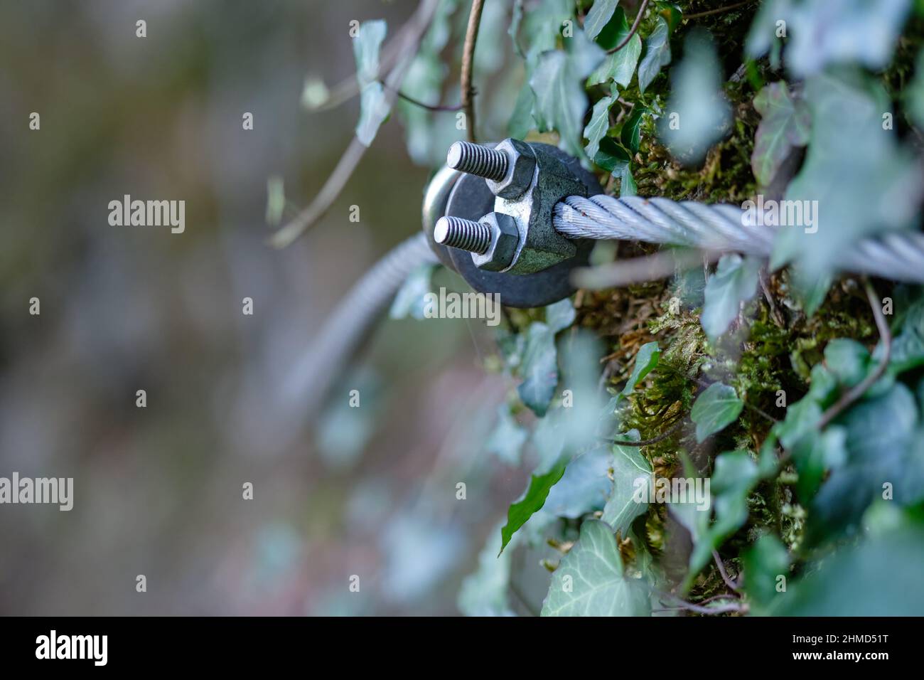 Close - up of a hand rail along a difficult hiking trail in the ...