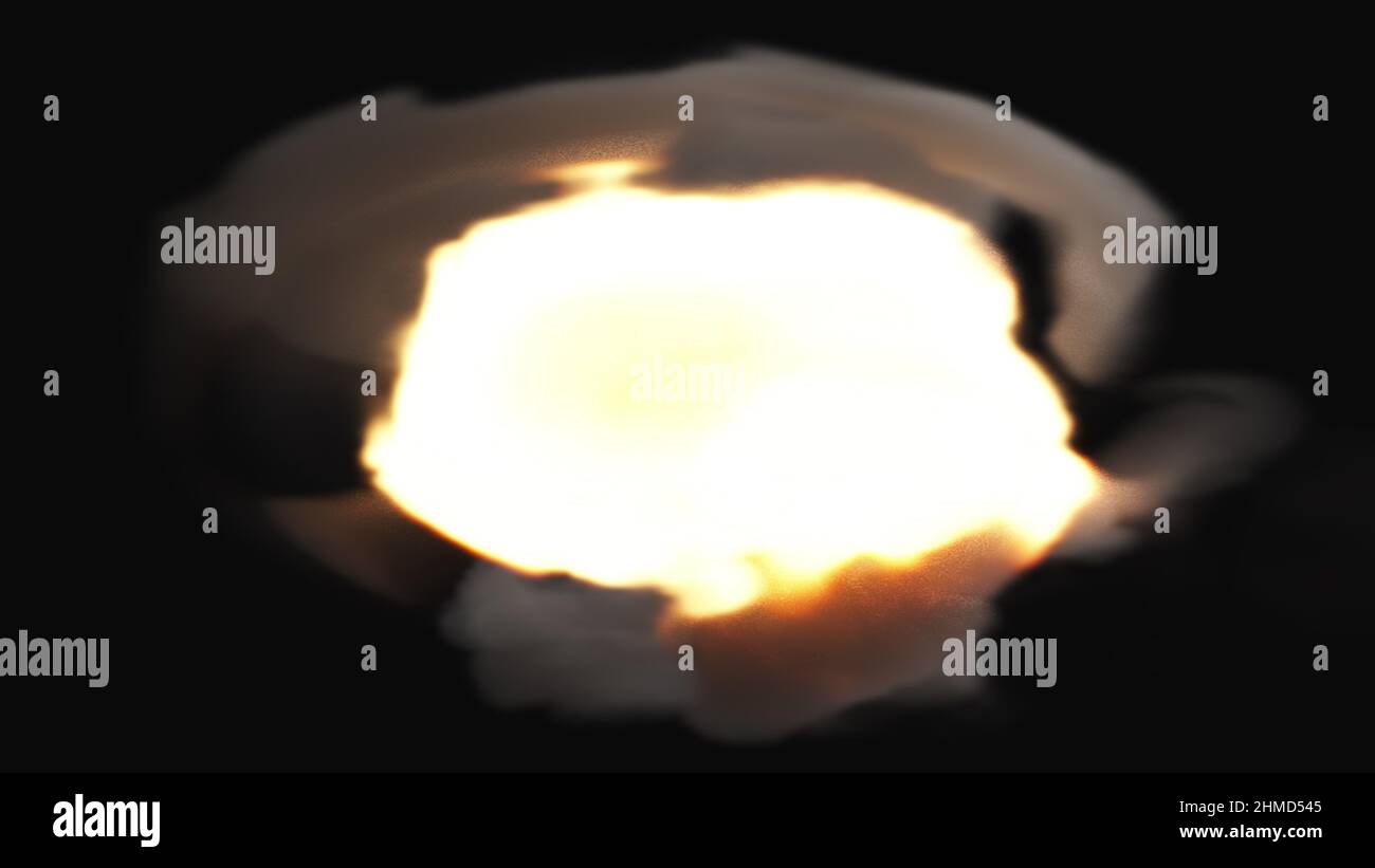 Bright flash with 3d render puffs of thick fog. Powerful explosion with ...