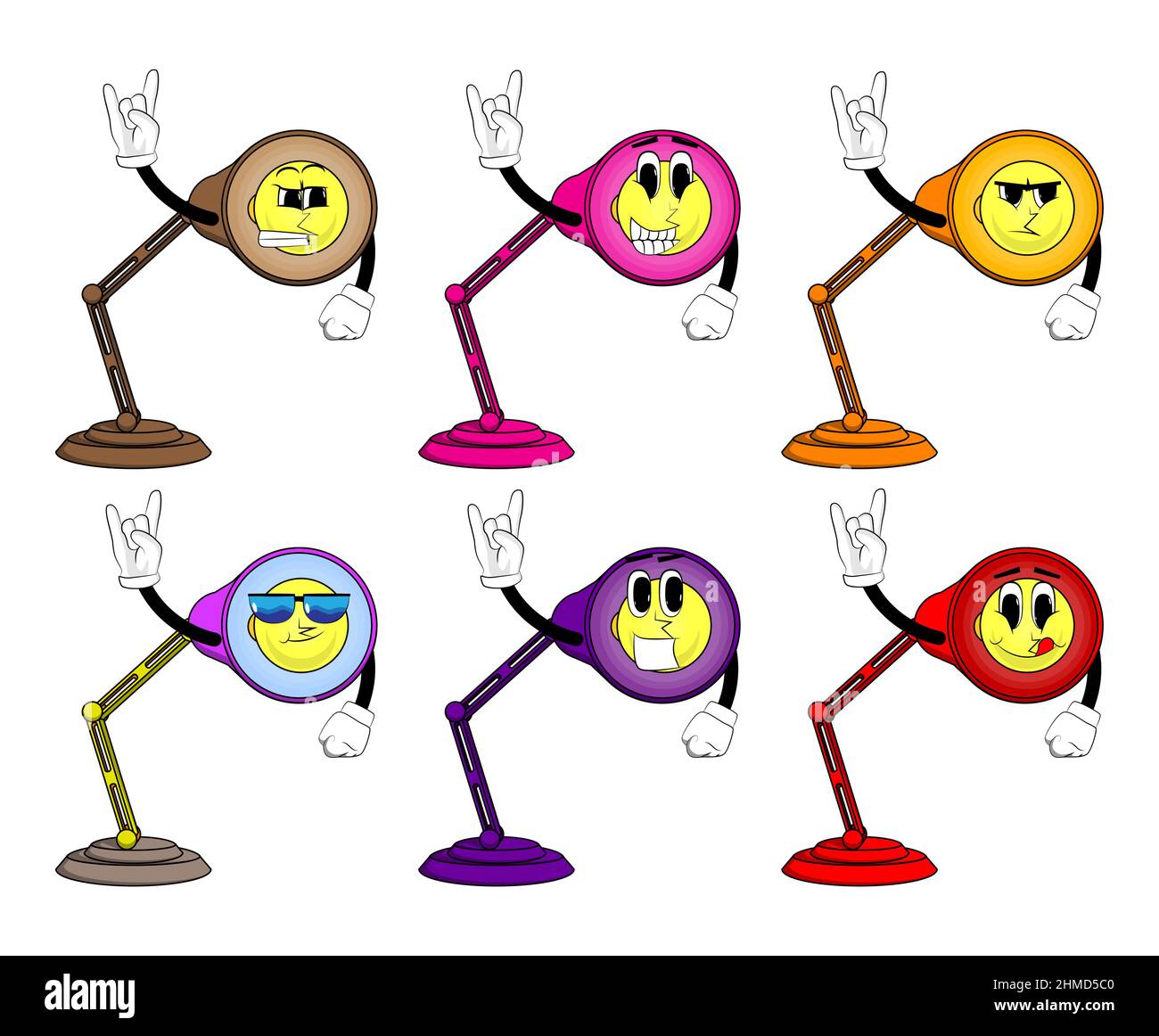 Night Table Lamp with hands in rocker pose. Office Light cartoon ...