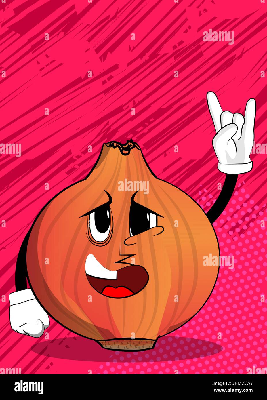 Oninon with hands in rocker pose. Cartoon Farm Vegetable character ...