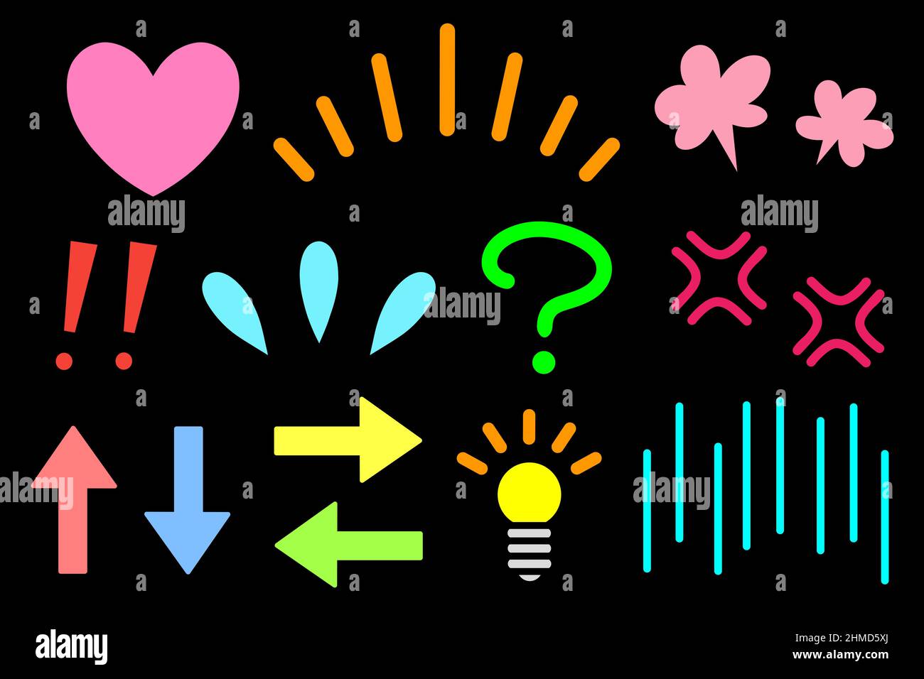 A set of marks expressing various emotions on a black background Stock ...