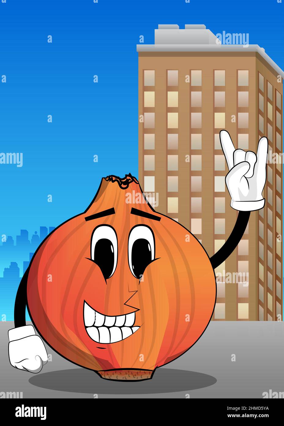 Oninon with hands in rocker pose. Cartoon Farm Vegetable character ...