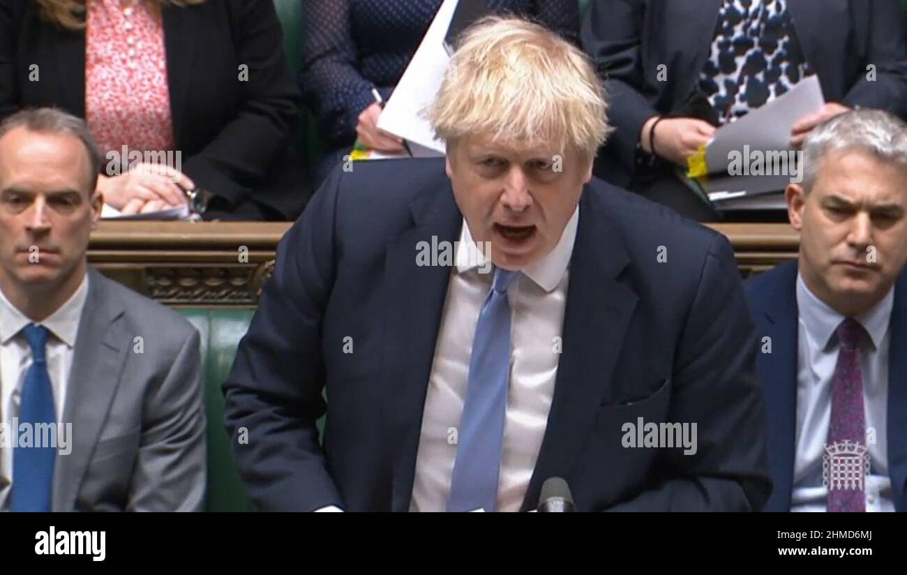 Prime Minister Boris Johnson speaks during Prime Minister's Questions ...