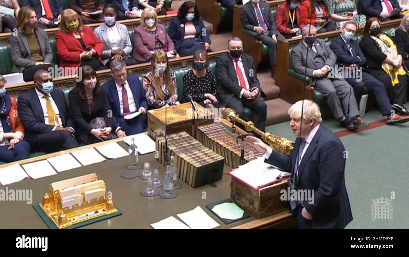 Prime Minister Boris Johnson speaks during Prime Minister's Questions ...