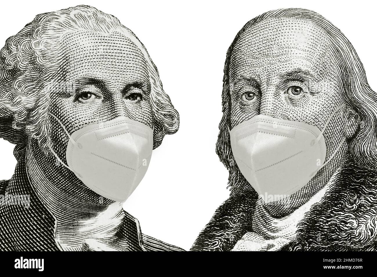 US presidents George Washington, Benjamin Franklin wearing mask against ...
