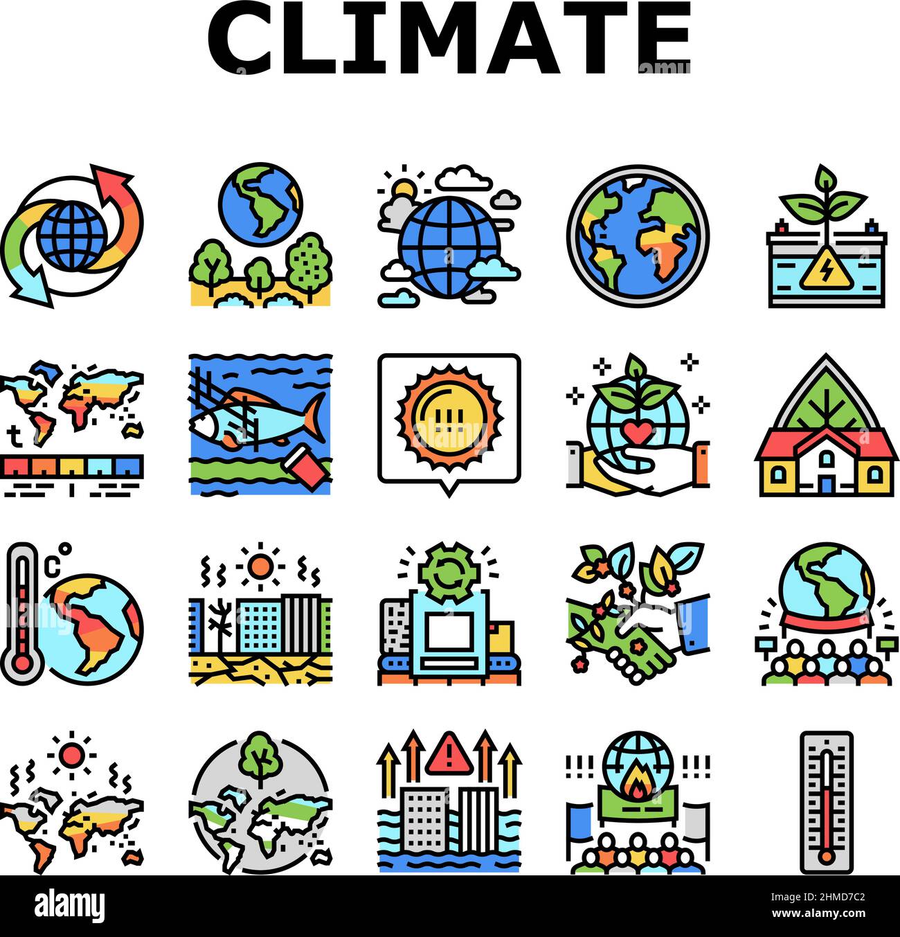 Climate Change And Environment Icons Set Vector Stock Vector Image ...