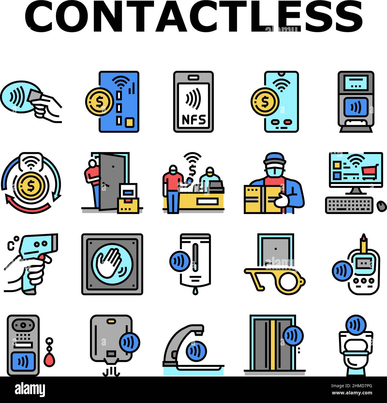 Contactless System Technology Icons Set Vector Stock Vector Image & Art ...
