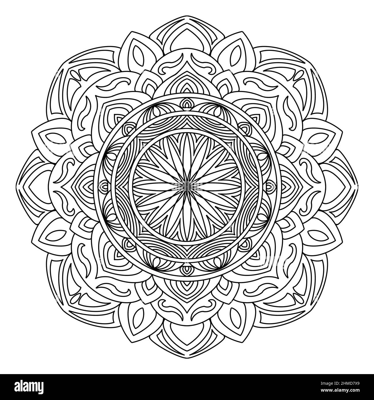 Ornamental round pattern. Black outline mandala on white background ...