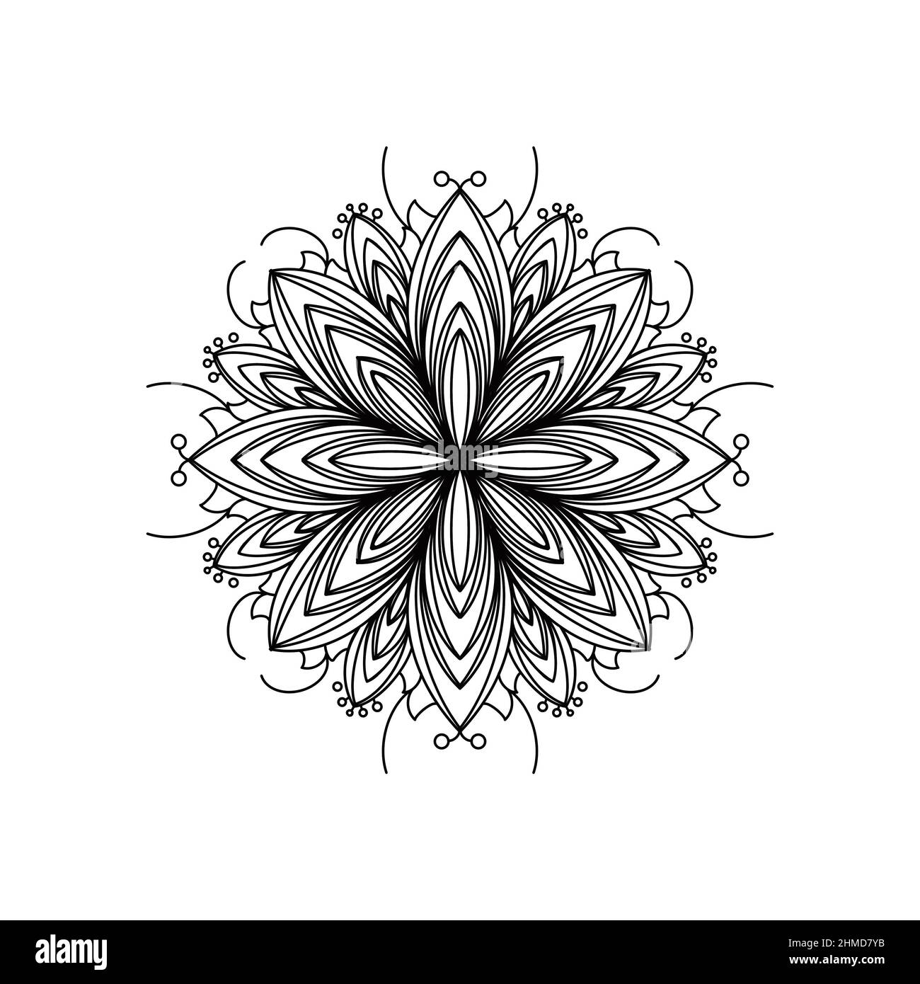 Ornamental round pattern. Black outline mandala on white background ...