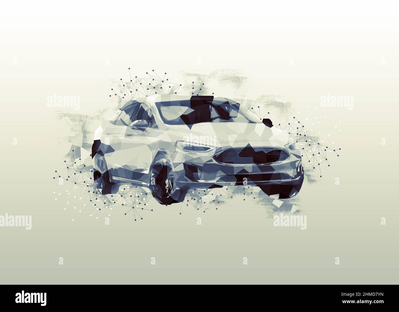 Smart or intelligent car. Sport car with polygon line on abstract ...