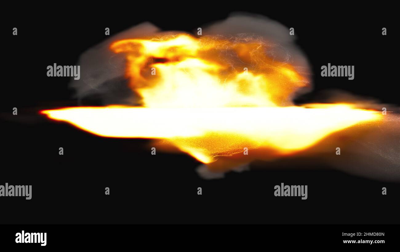 Bright flash with 3d render puffs of thick fog. Powerful explosion with ...