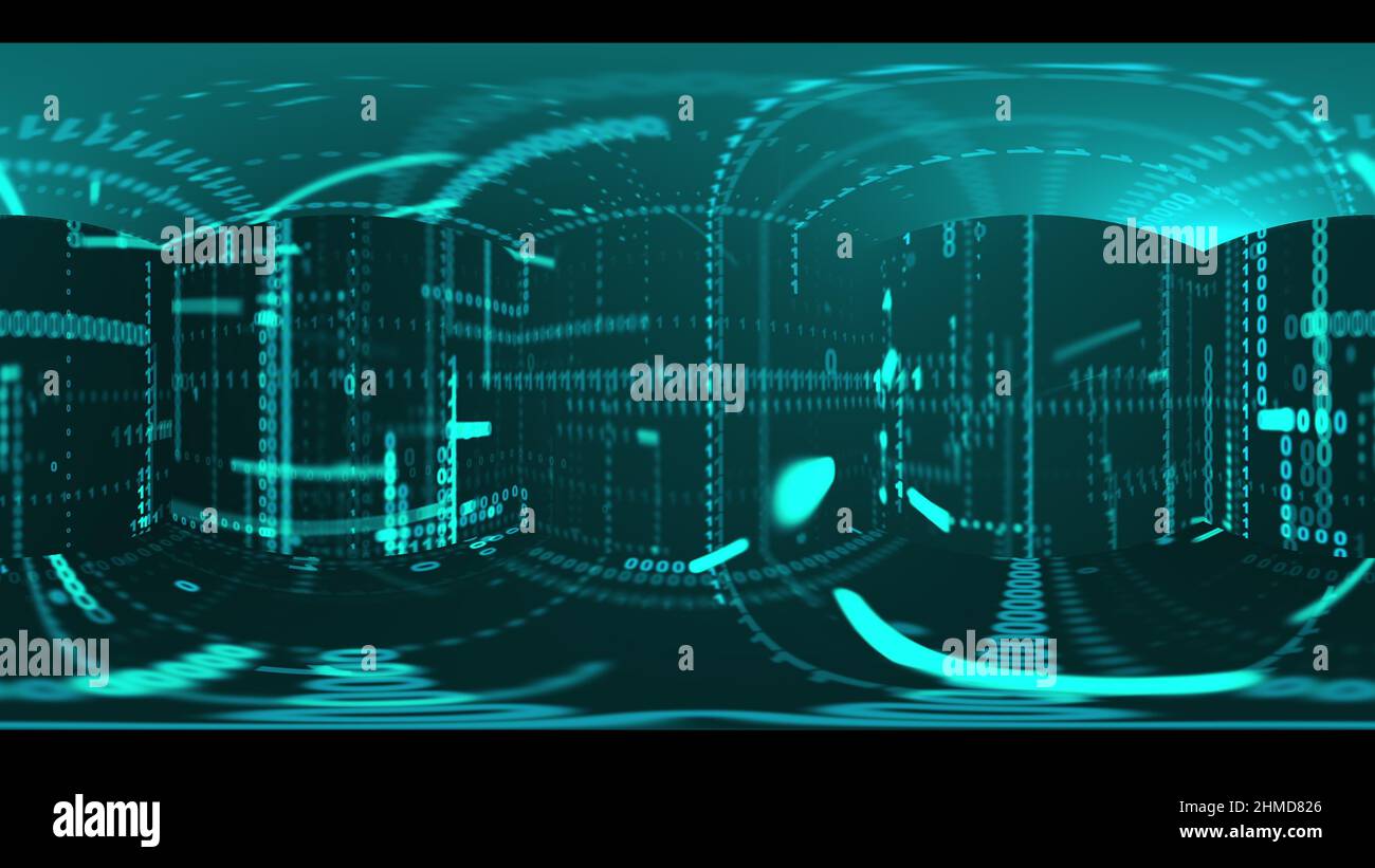 Panoramic view of data matrix code in 3d render volumetric futuristic ...