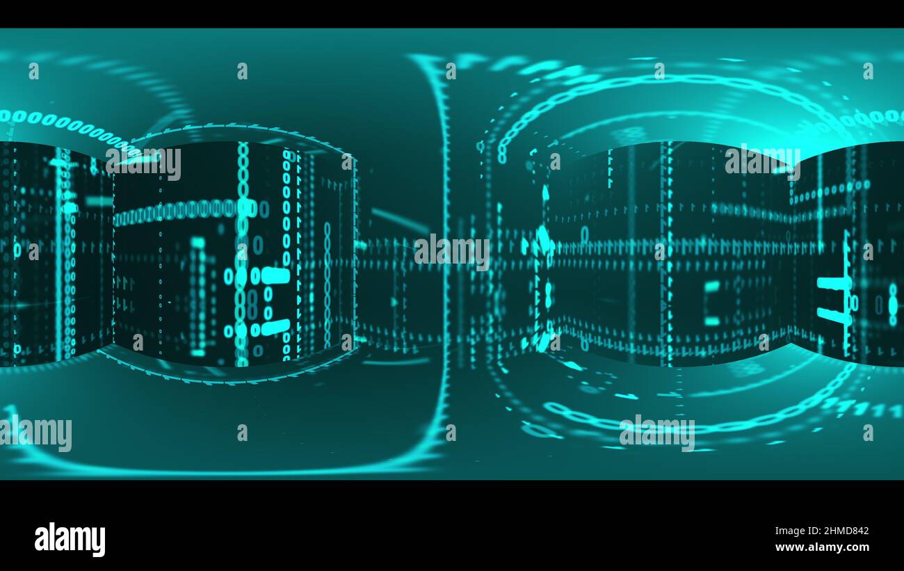 Panoramic view of data matrix code in 3d render volumetric futuristic ...