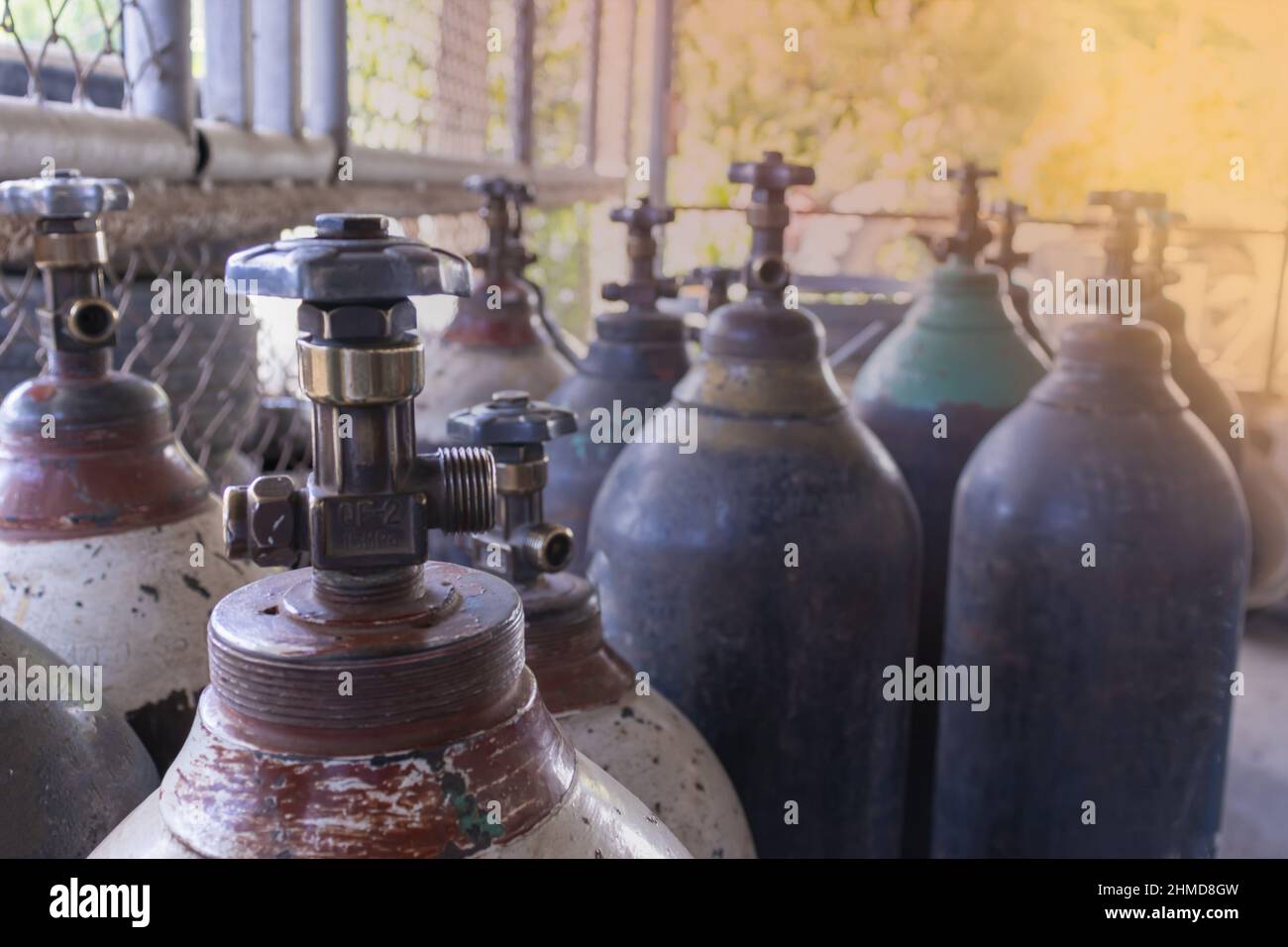 Oxygen and Argon gas steel storage tanks for industry welding at out ...