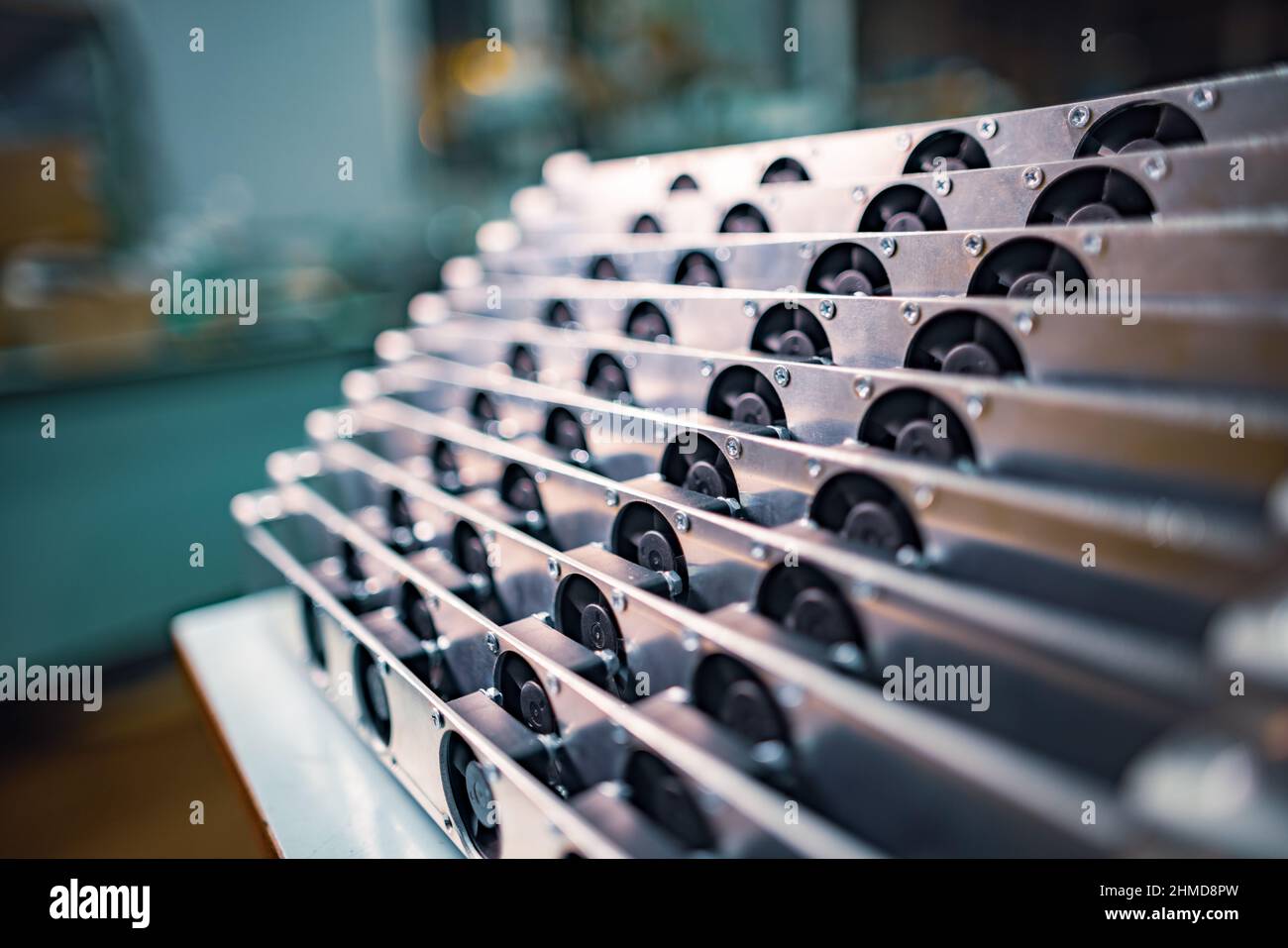 Cold shiny metal parts with thin cables for modern TFT displays on a ...