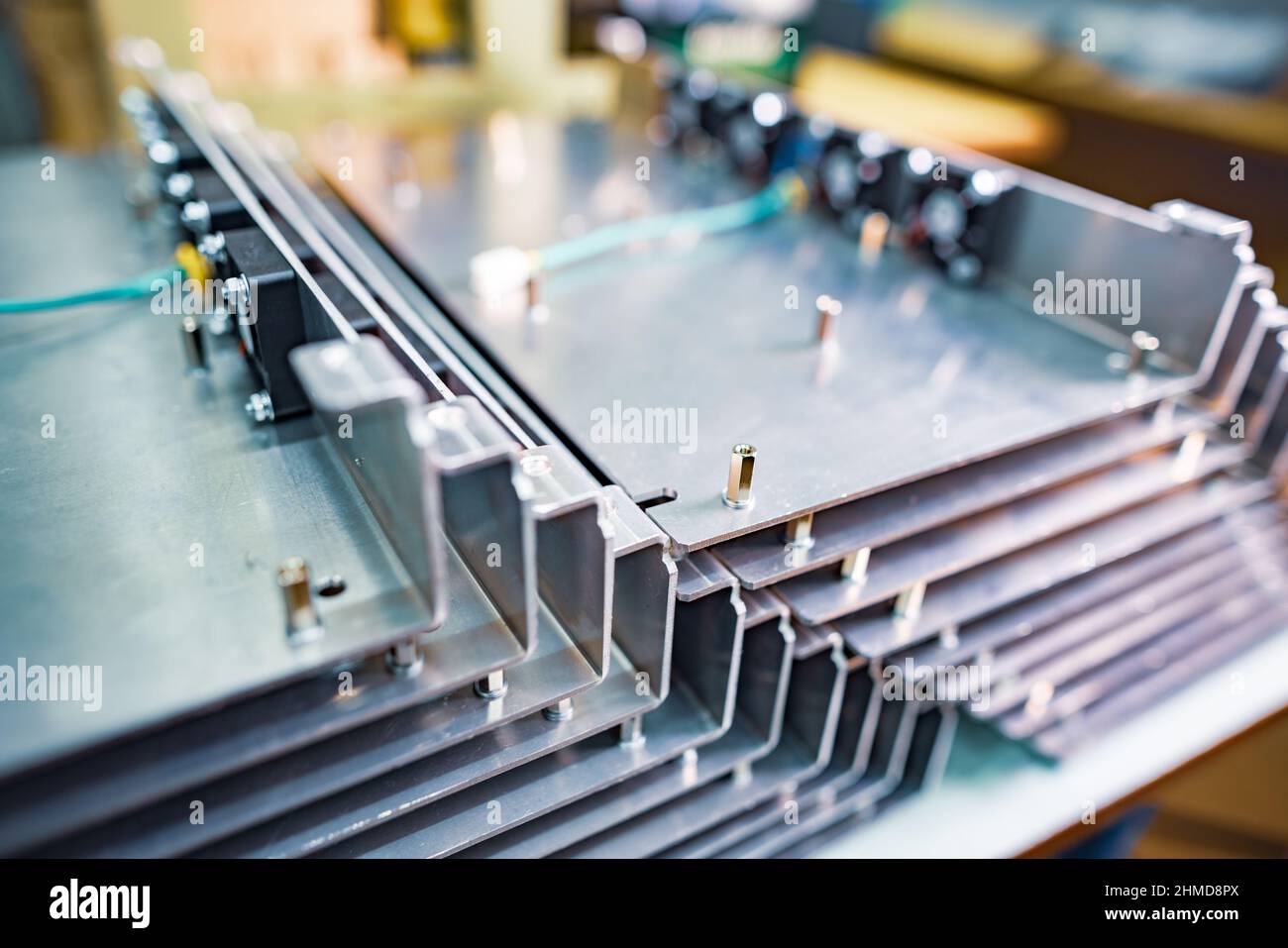 Cold shiny metal parts with thin cables for modern TFT displays on a ...