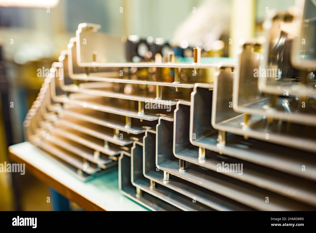 Cold shiny metal parts with thin cables for modern TFT displays on a ...