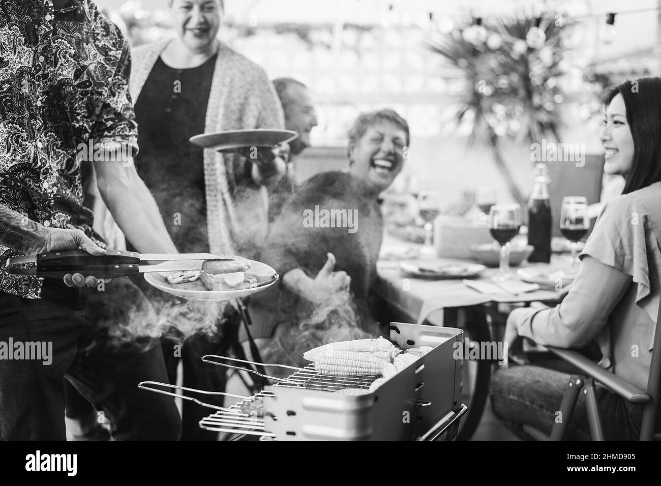 Steak cooking on grill Black and White Stock Photos & Images - Alamy