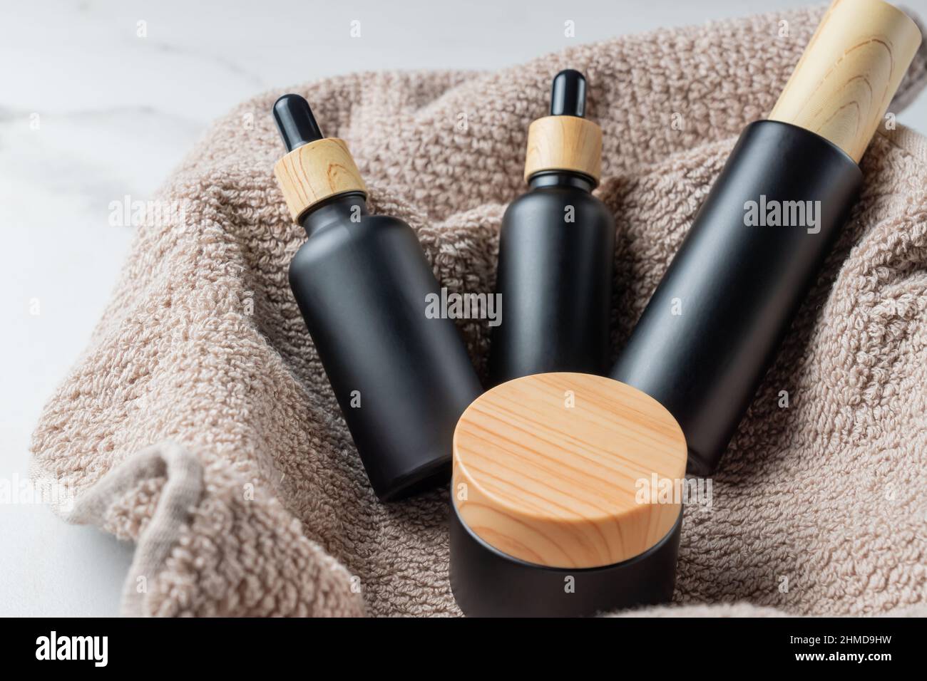 Skin care cosmetics set. Unbranded logo mockup bottles. Daily routine ...