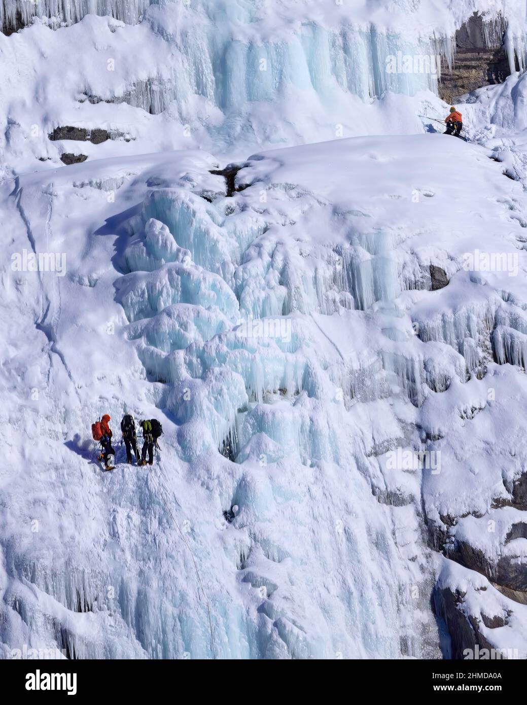 Ice climbers on the Lower Weeping Wall along the Icefields Parkway ...