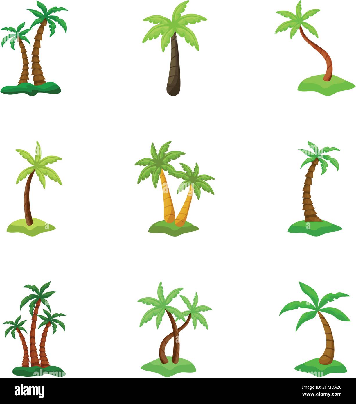 Set of 9 pcs palm trees on a white background - Vector illustration ...