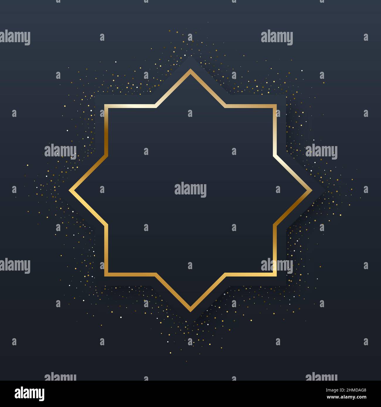 Gold star with eight points, stardust and glow light effect vector ...