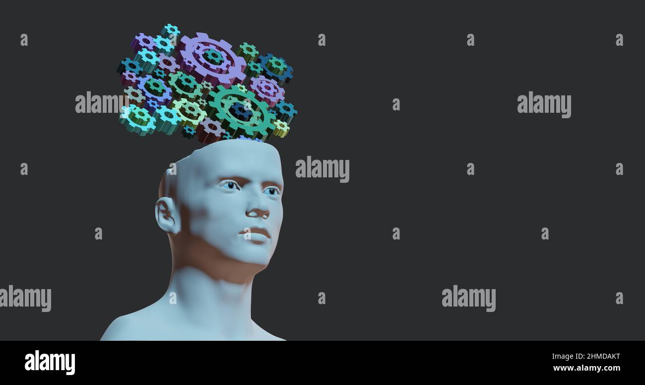 3 d render, concept philosophy of man, psychology of reflection ...