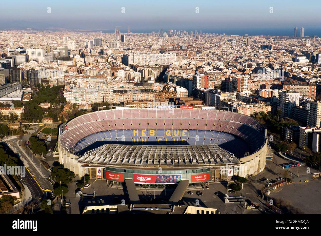 BARCELONA, SPAIN - 26 JANUARY, 2022 : Aerial view of Camp Nou FC ...