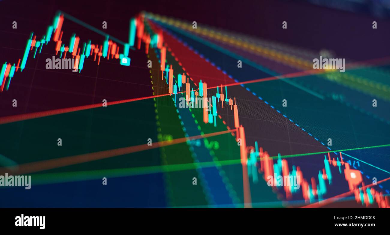 Technical price graph and indicator, red and green candlestick chart on ...