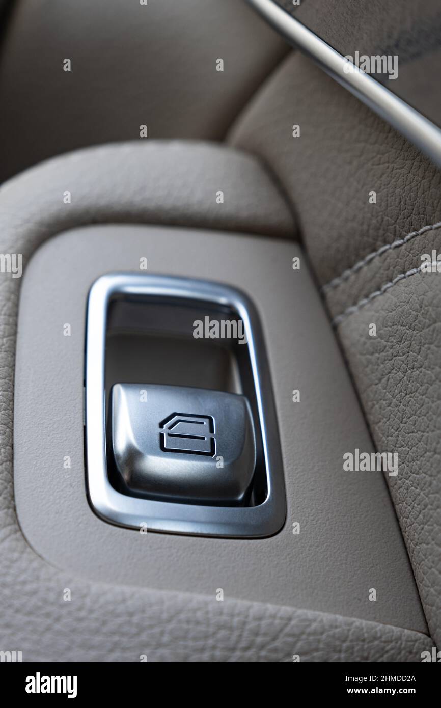 Beige leather interior of the luxury modern car. Modern car interior ...