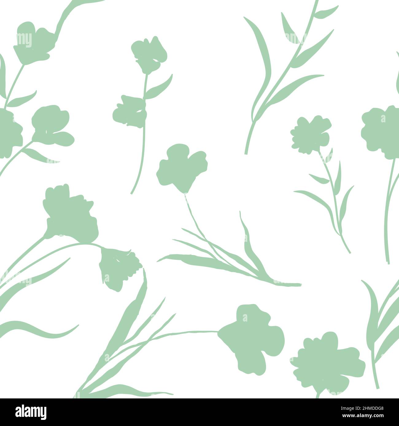 Green abstract flower vector seamless pattern. Hand drawn shapes and ...