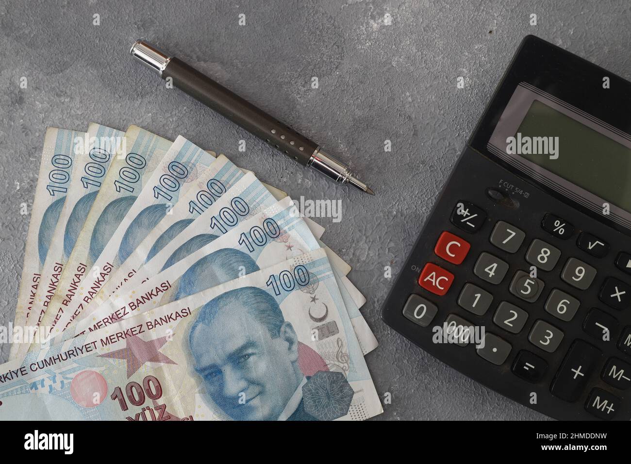 Turkish lira with a Calculator and a Pen Stock Photo - Alamy