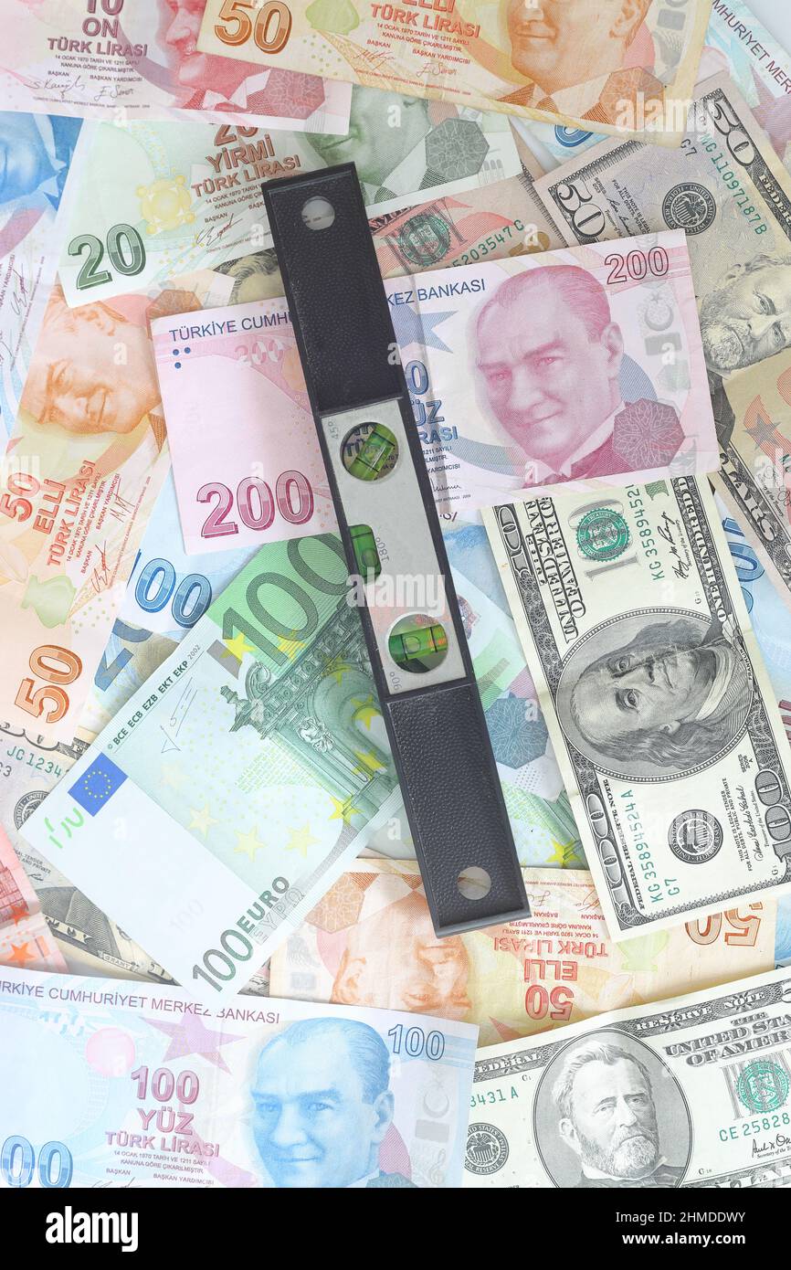 The balance of the Turkish lira against the dollar and the euro with a ...