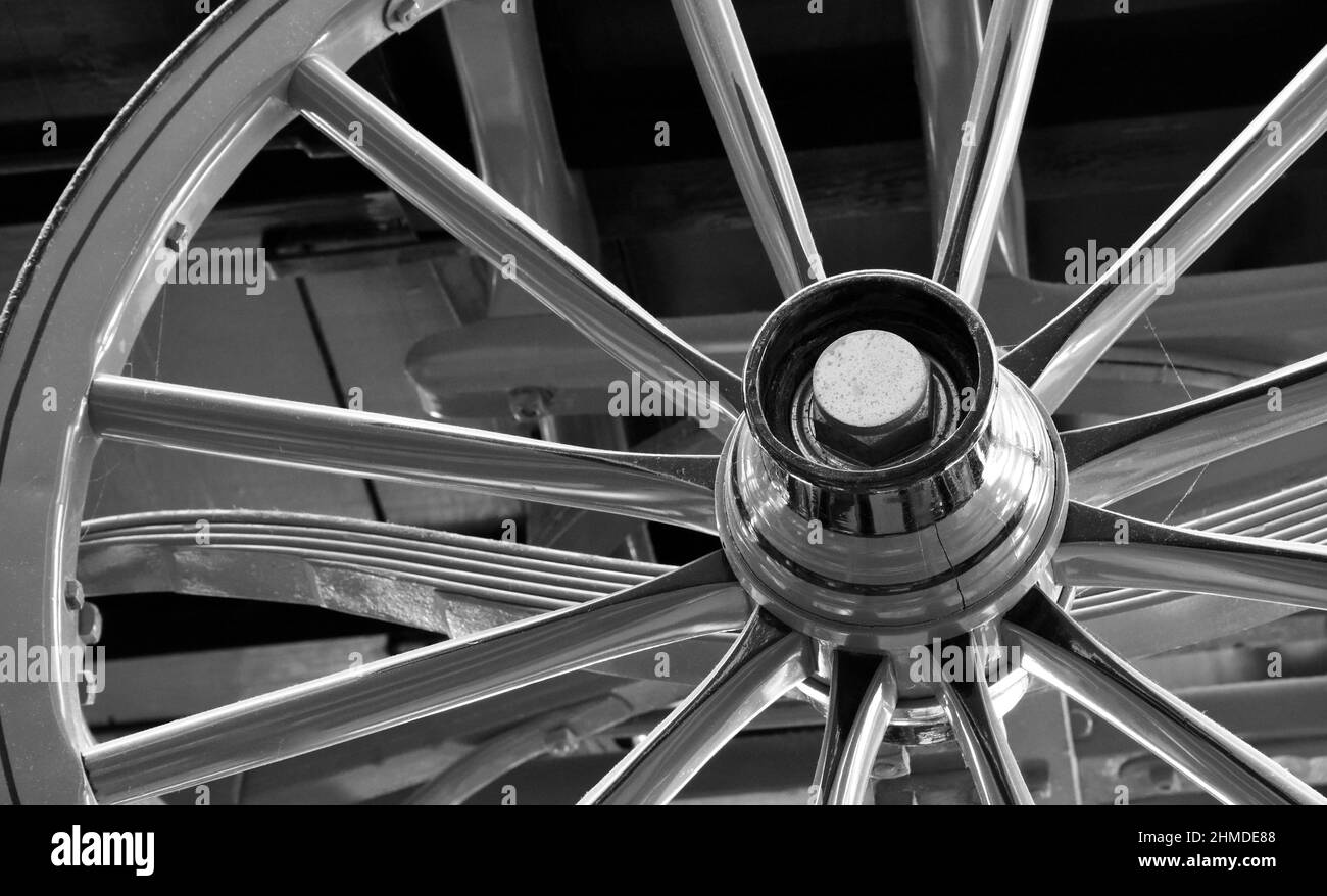 Close Up of Large Antique Metal Wheel with Spokes and Hub Stock Photo ...