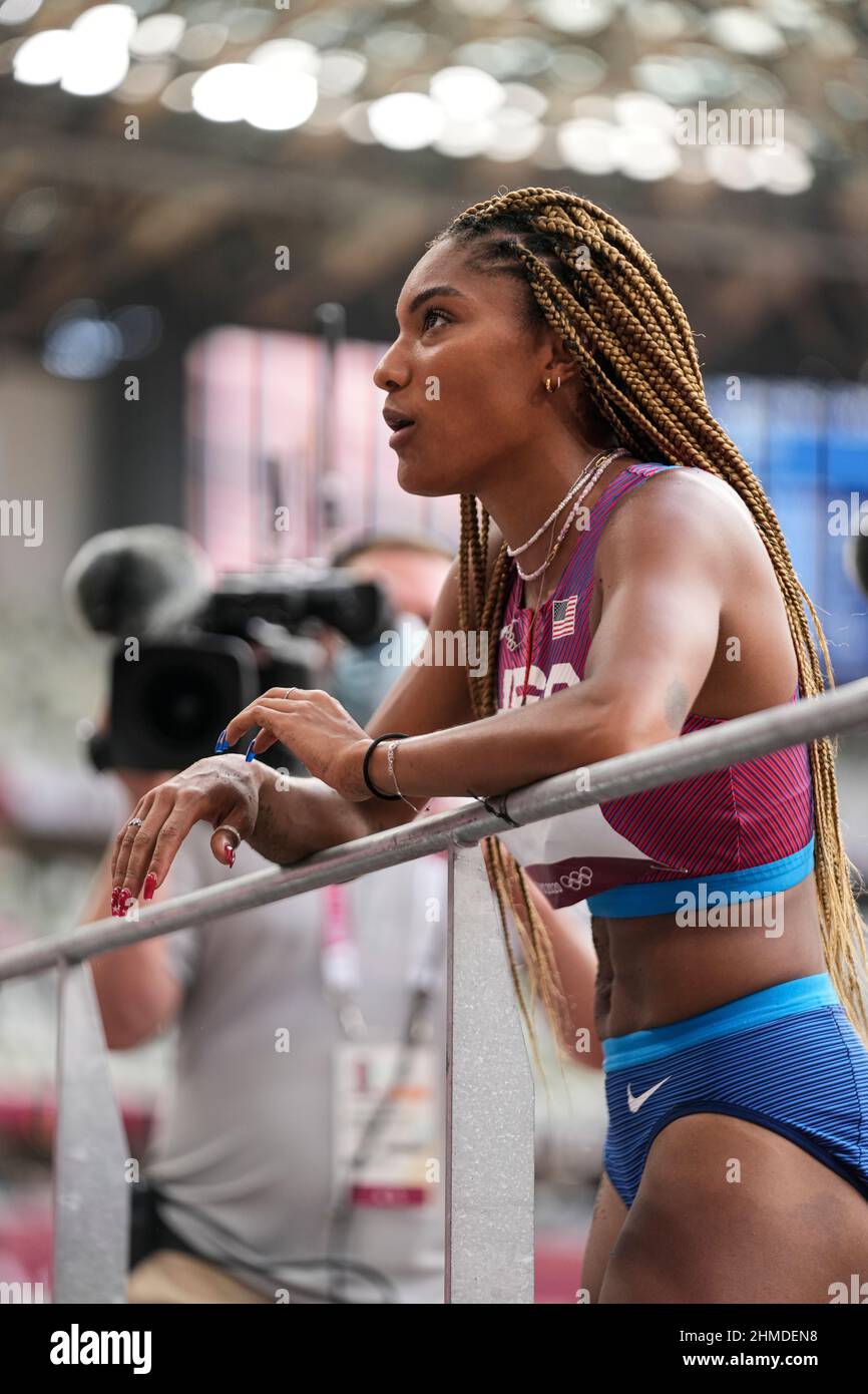 Tara Davis participating in the Tokyo 2020 Olympic Games in the long ...