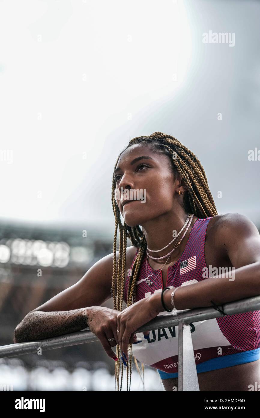 Tara Davis participating in the Tokyo 2020 Olympic Games in the long ...