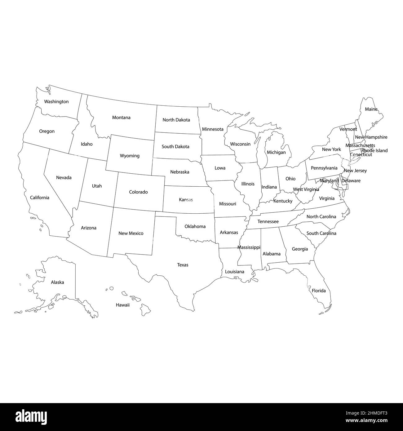 Poster map of the United States of America with the names of the states ...