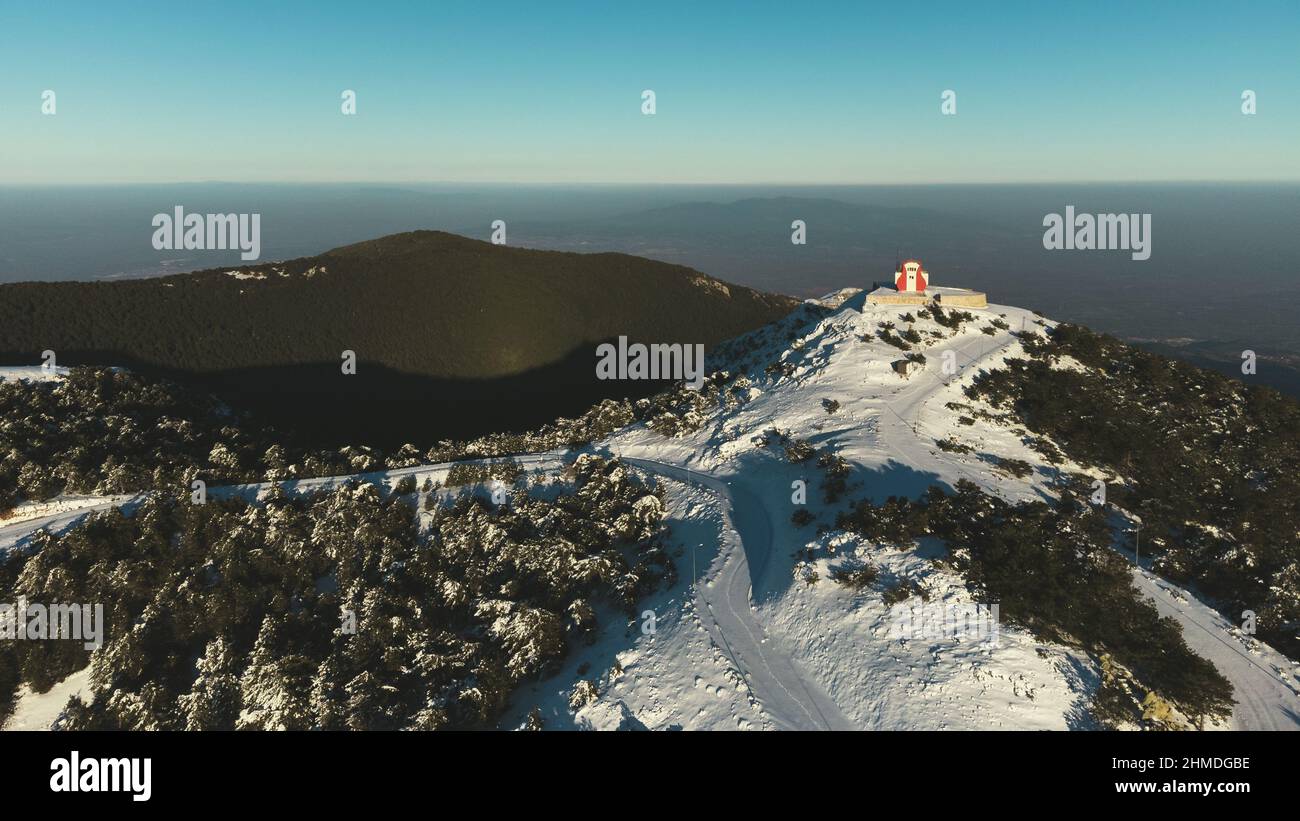 Watch tower at spil mountains peak with snow in the winter season Stock ...