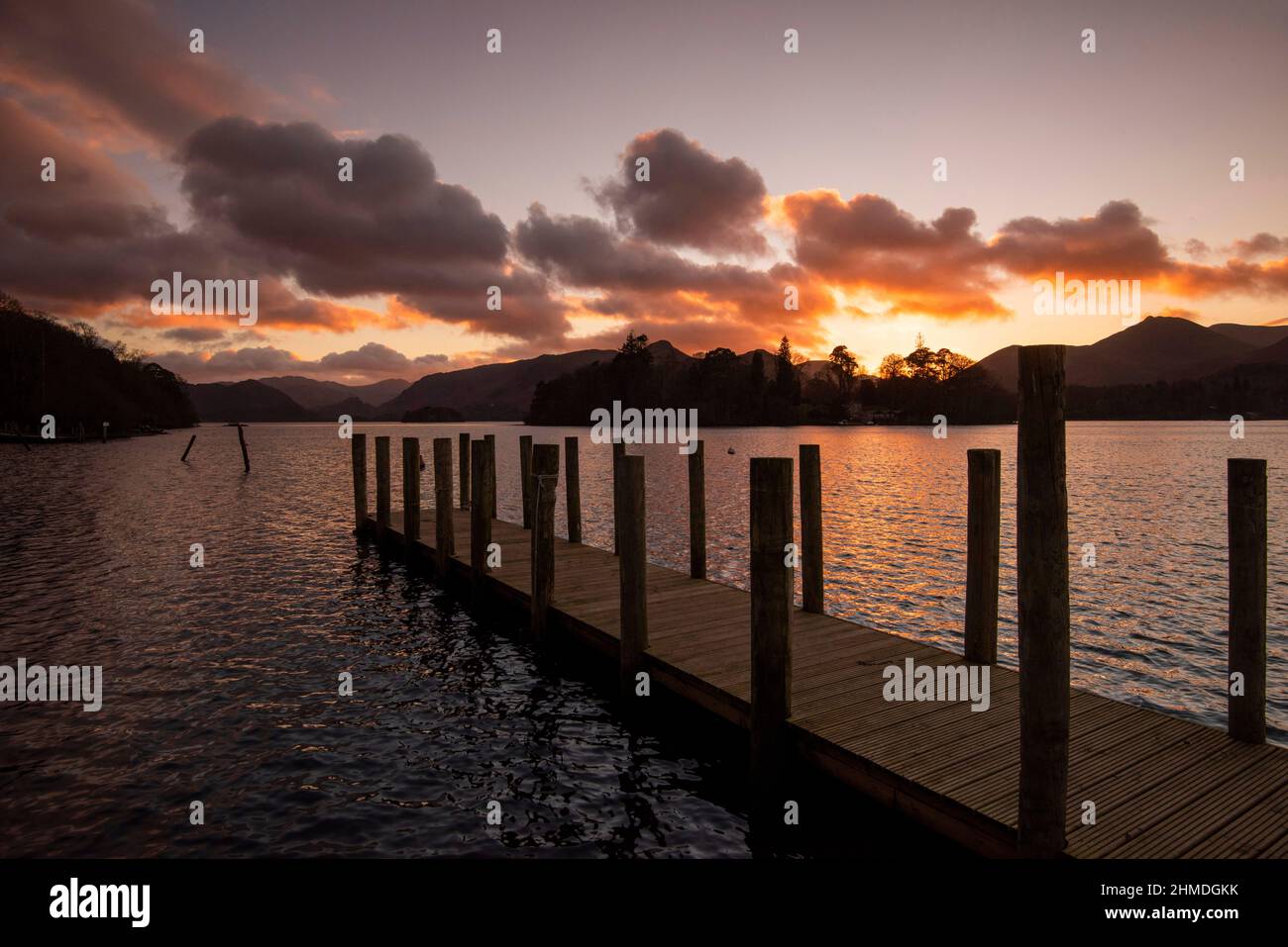 Sunset at Derwentwater in the Lake District, Cumbria England UK Stock ...
