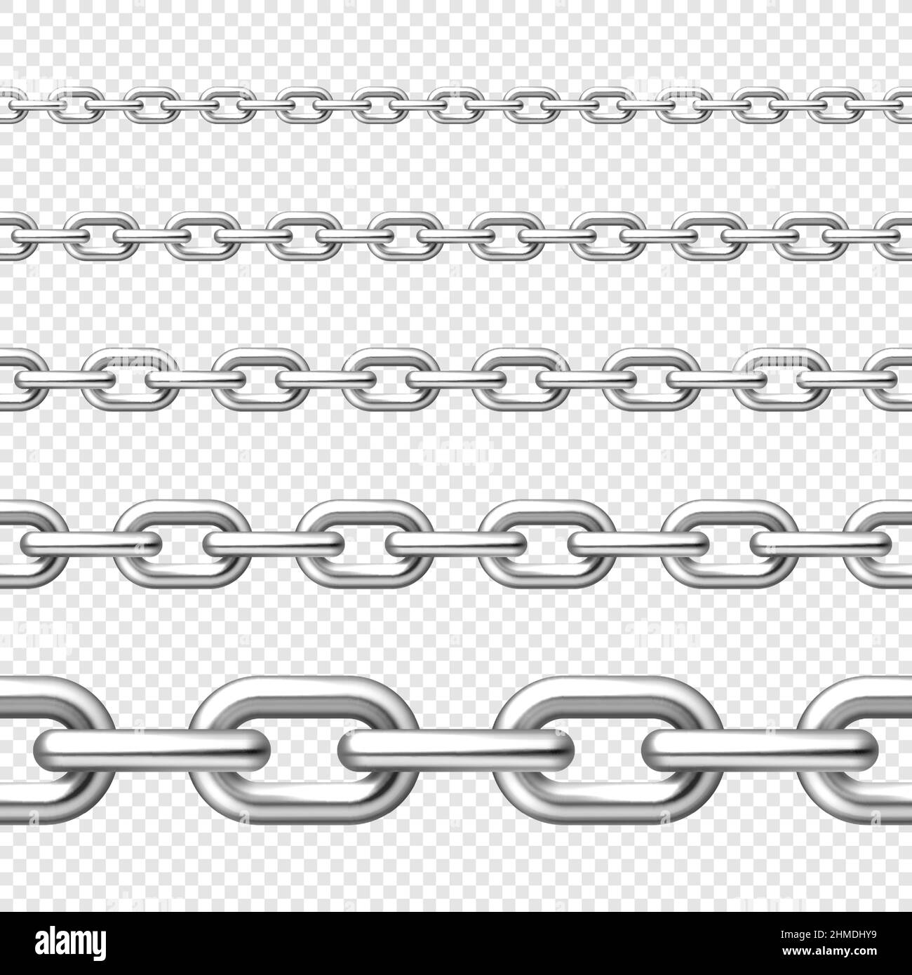Realistic seamless metal chain with silver links on checkered ...
