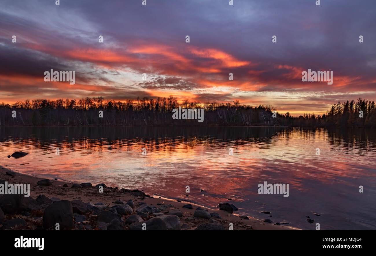 Pretty sunset on the Chippewa Flowage in northern Wisconsin Stock Photo ...