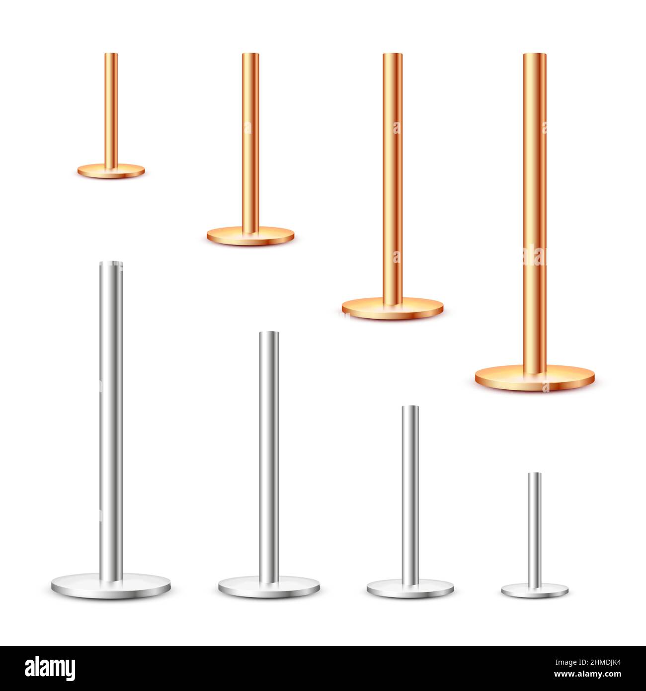 Realistic metal poles collection isolated on white background. Glossy ...