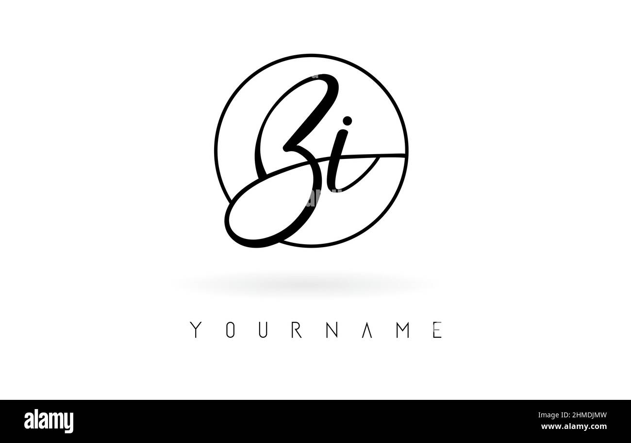 Handwritten letters Bi logo design with simple circle vector ...
