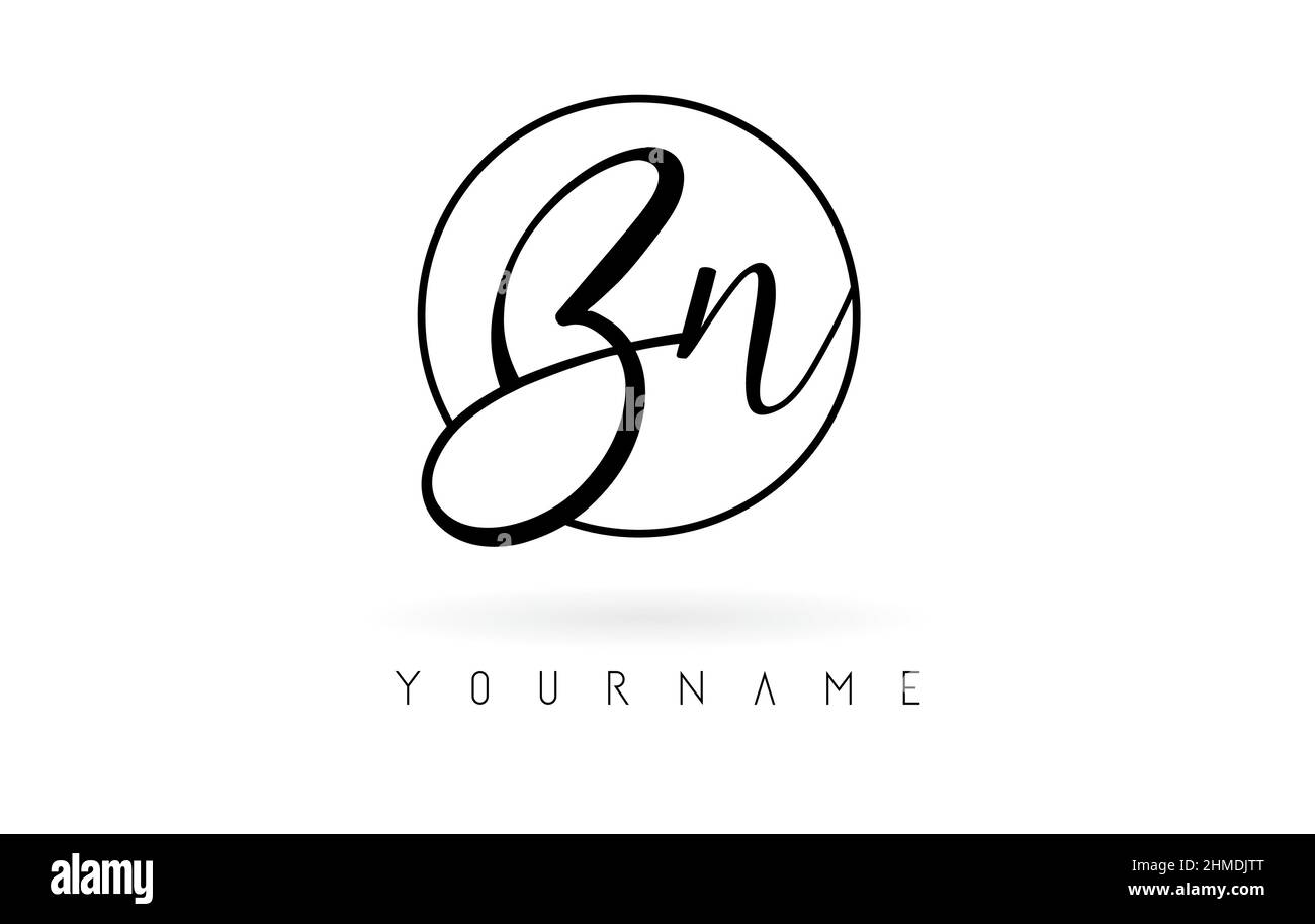 Handwritten letters Bn logo design with simple circle vector ...