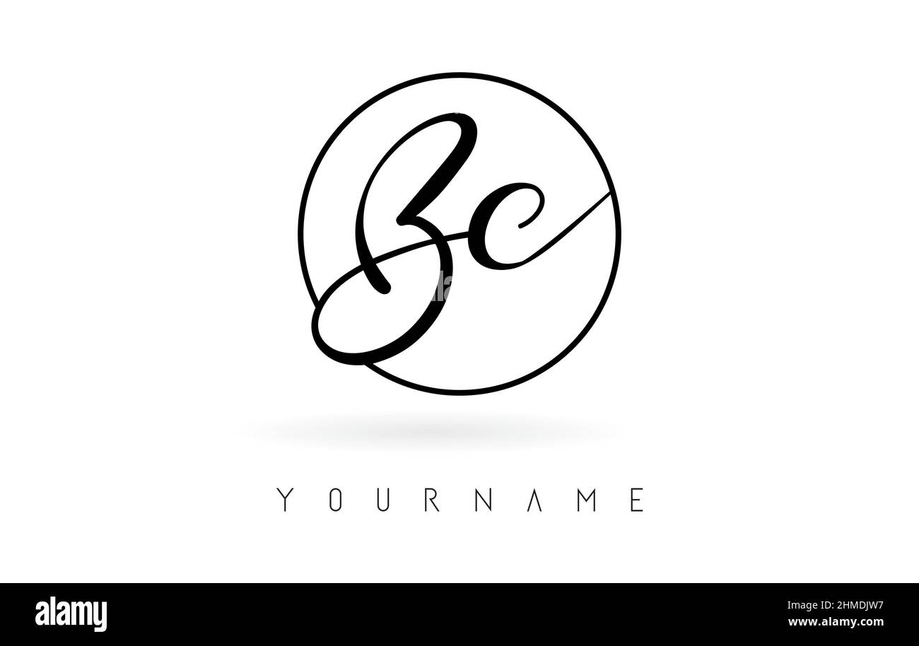Handwritten letters BC logo design with simple circle vector ...